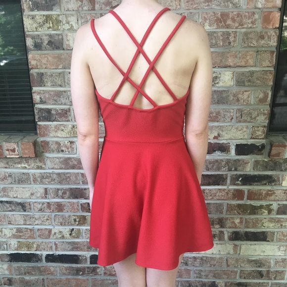 Dresses | Red Deep V Dress Flare Dress | Poshmark